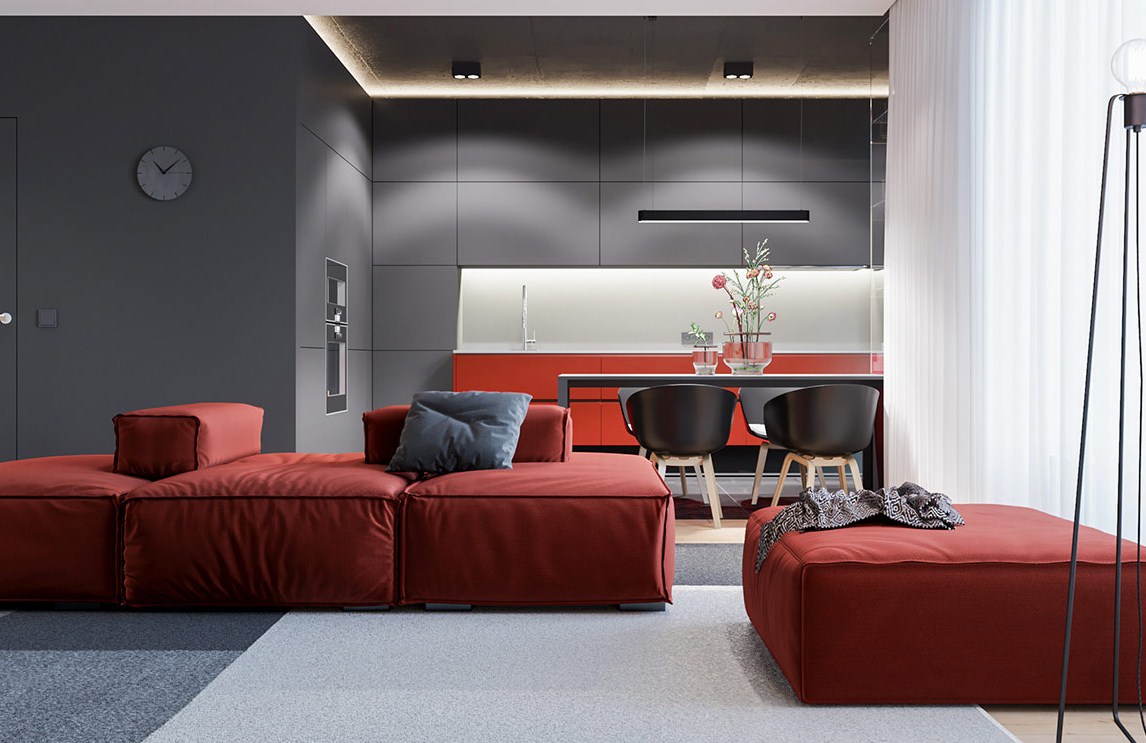 21 Gambar rumah Interior Modern Dengan Perpaduan Merah dan Abu-abu ...