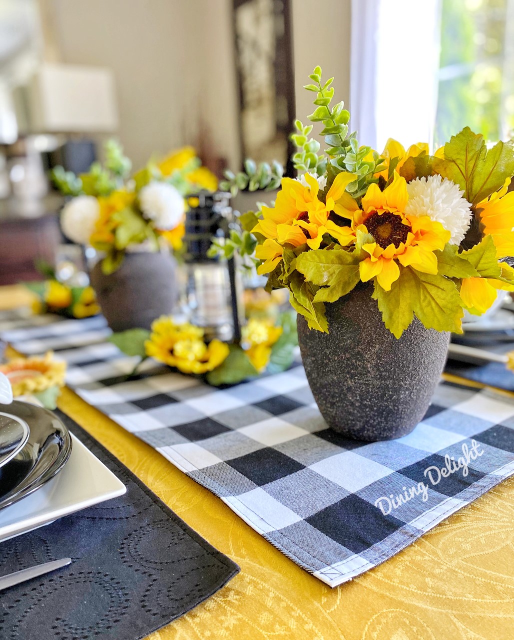 Dining Delight: Sunflowers and Buffalo Check Tablescape
