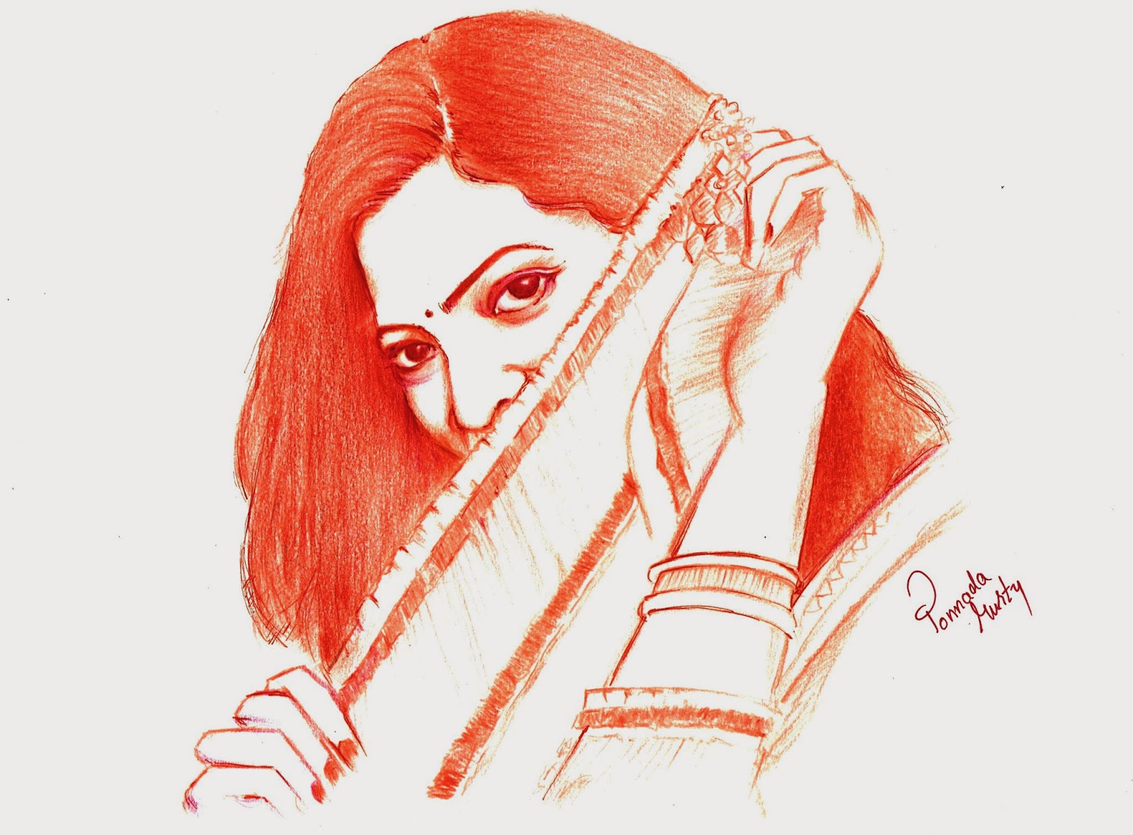 Sketches and Drawings : Geeta Madhuri - single colour pencil drawing