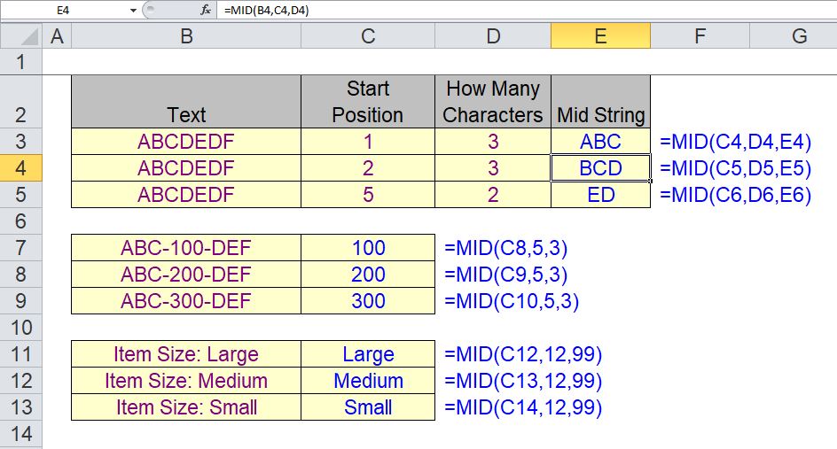 MID Formula in Microsoft excel