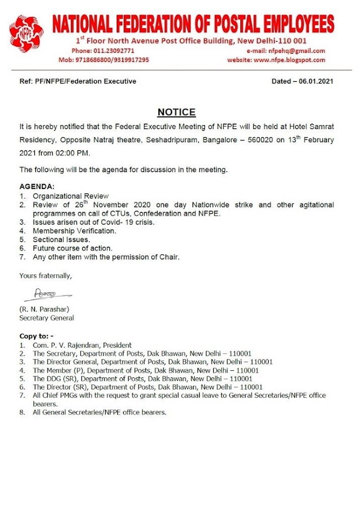 ALL INDIA POSTAL EMPLOYEES UNION - GDS (NFPE): NFPE Notice for Federal ...