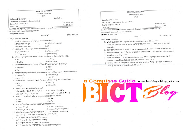 First Semester Question Paper ~ BICT blog