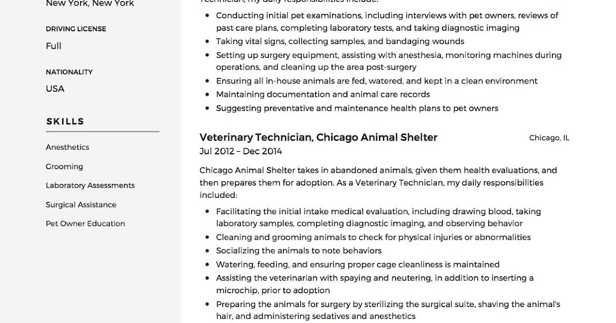 Vet Tech Resumes Samples 2019 Veterinary Technician Resumes 2020