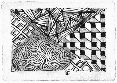 Zentangle ATC with Munchin, Cubine, Courant, and Hazen