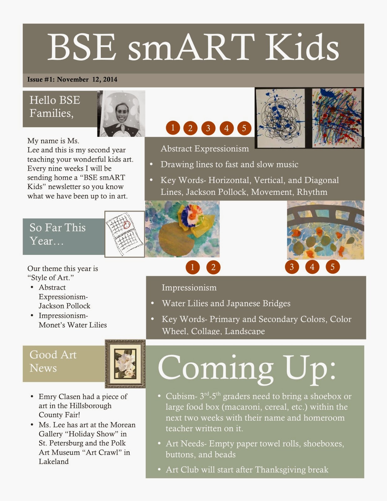 Mrs. Lee's Art Adventurers!: Quarterly Newsletter... More Art to Come!