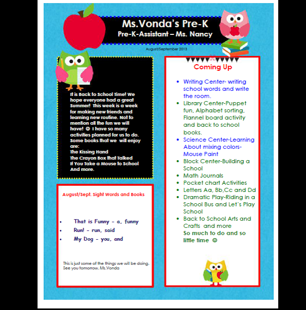 Back To School Pre K Newsletter Ms Vonda s Pre K At All God s Back To School Pre K Newsletter Ms Vonda s Pre K At All God s