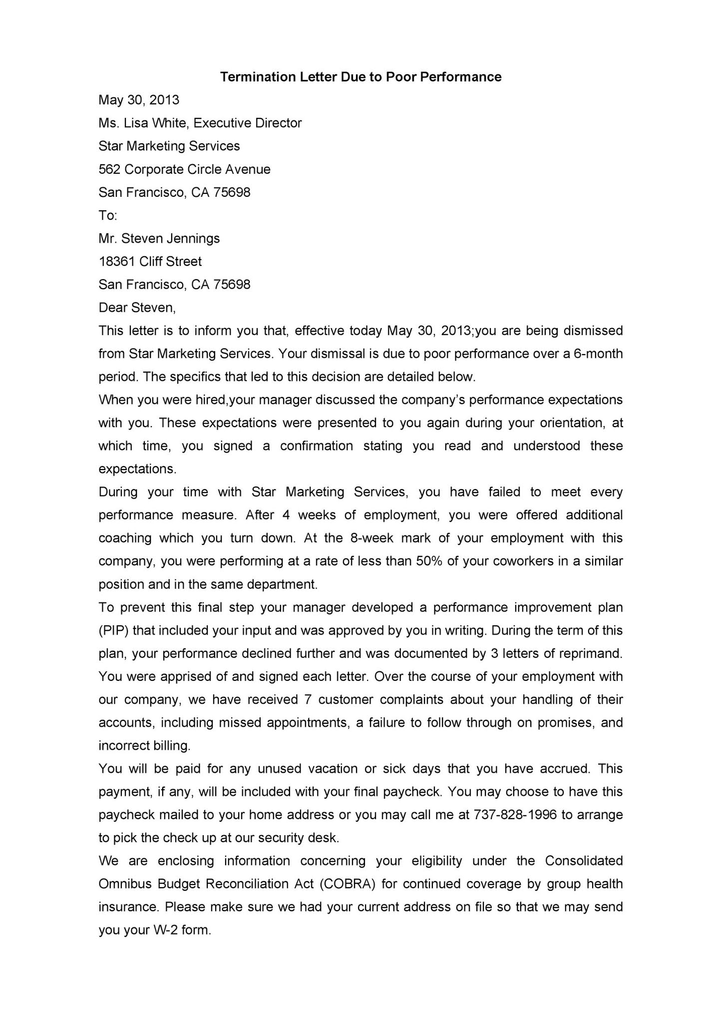 Termination Letter Template California Resume Letter Termination Letter Template California Resume Letter