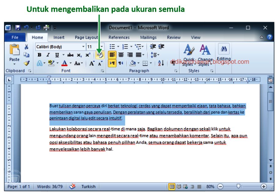 Cara Mengatur Jenis Teks Tulisan dan Ukuran Tulisan di Microsoft Word 2010