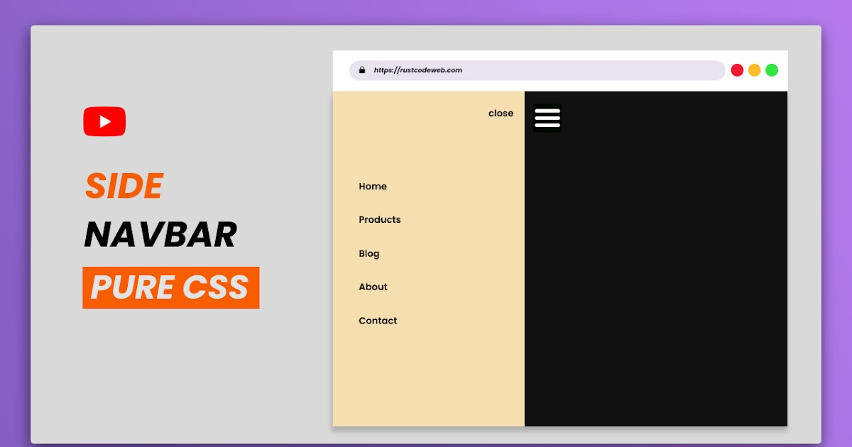 Pure Css Side Navigation Bar Design | HTML And CSS | RUSTCODE Pure Css Side Navigation Bar Design | HTML And CSS | RUSTCODE