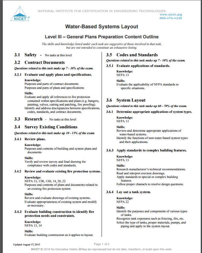 NICET Water Based Systems Layout I, II & III