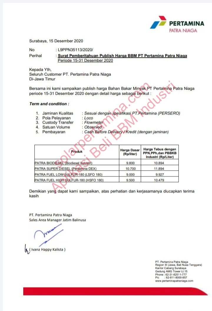 Harga Update Resmi BBM Solar Industri Non Subsidi Pertamina Hari Ini ...