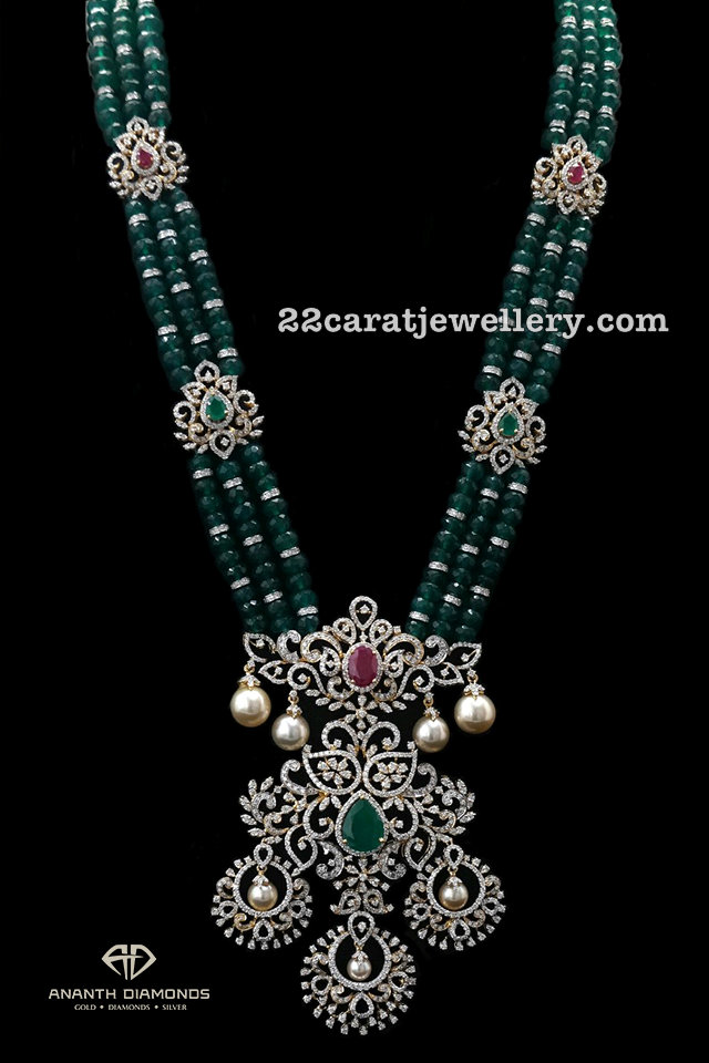Emerald Beads Set Diamond Locket - Jewellery Designs