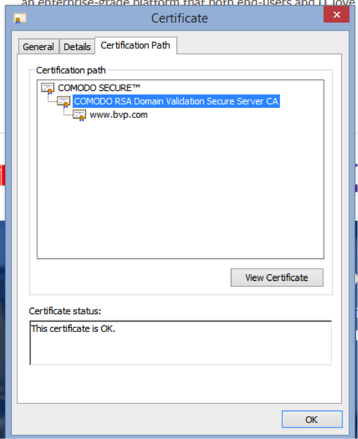 Security: Browser - Comodo RSA Certificate - BVP.com