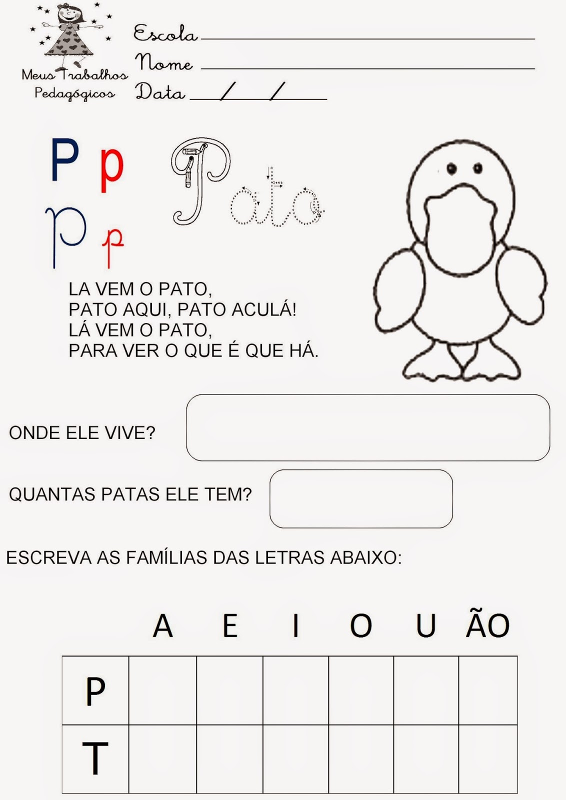 Atividades de leitura e escrita - Letra P Atividades de leitura ...
