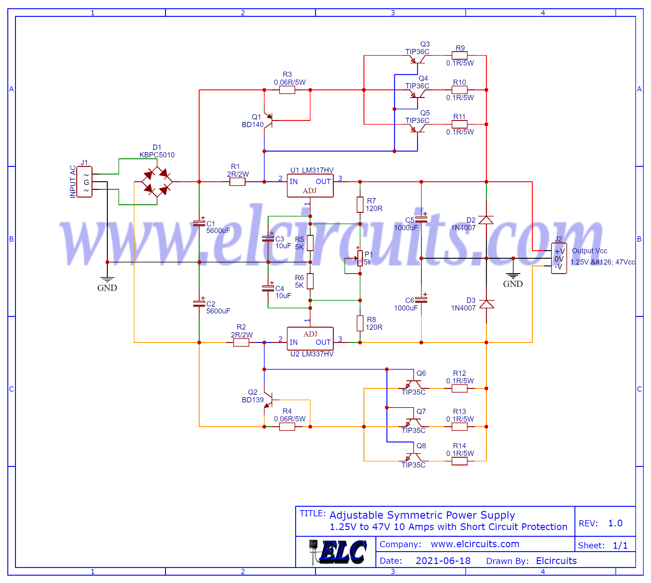 Symmetrical Adjustable Power Supply 1.25V to 47V 10 Amps with Short ...