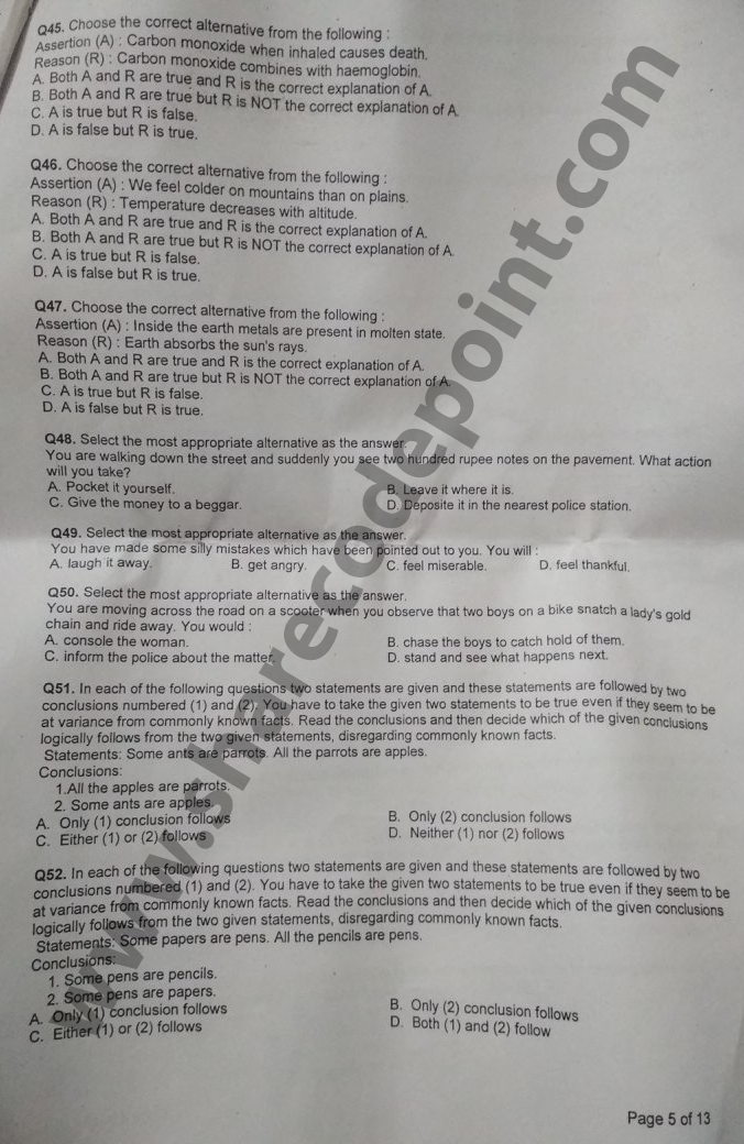 PEA304 : Reasoning Aptitude End Term Exam Question Paper - PEA 304 ...