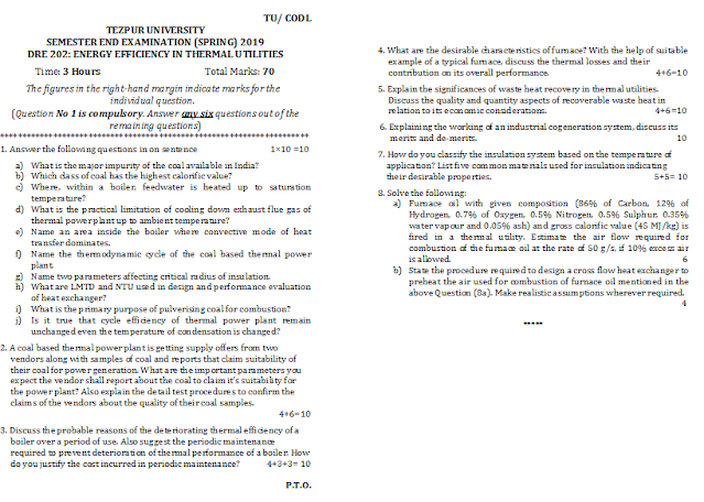TEZPUR UNIVERSITY (TU/CODL) SEMESTER END DRE 202: ENERGY EFFICIENCY IN ...