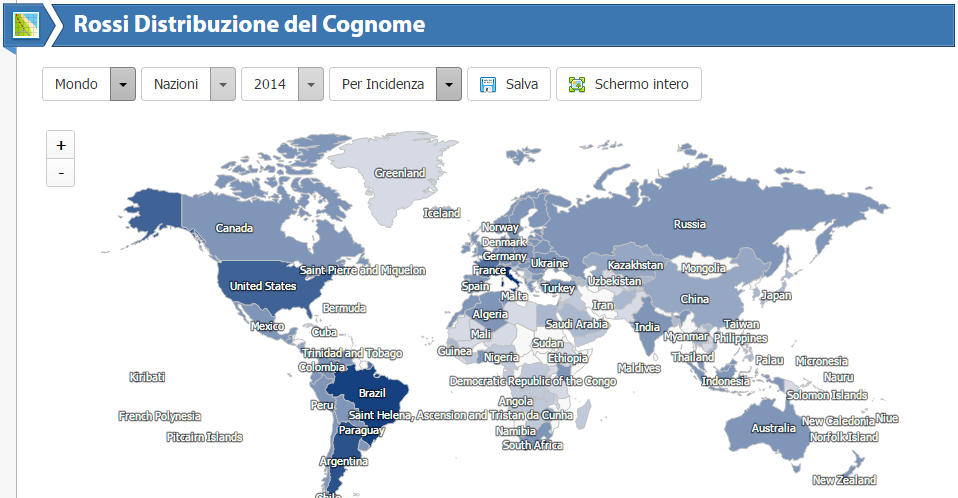 Diffusione delle persone con lo stesso cognome in tutto il Mondo ...