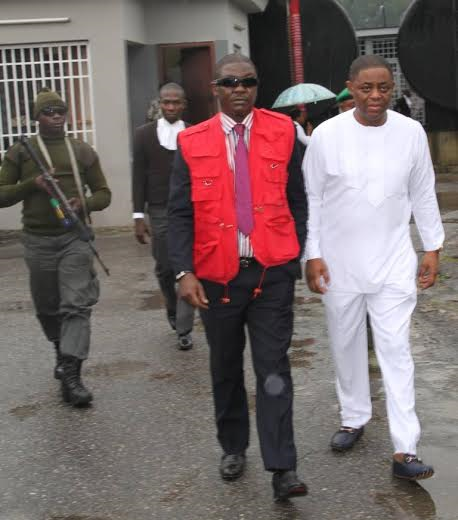 Photos: Femi Fani Kayode outside the premises of a court today