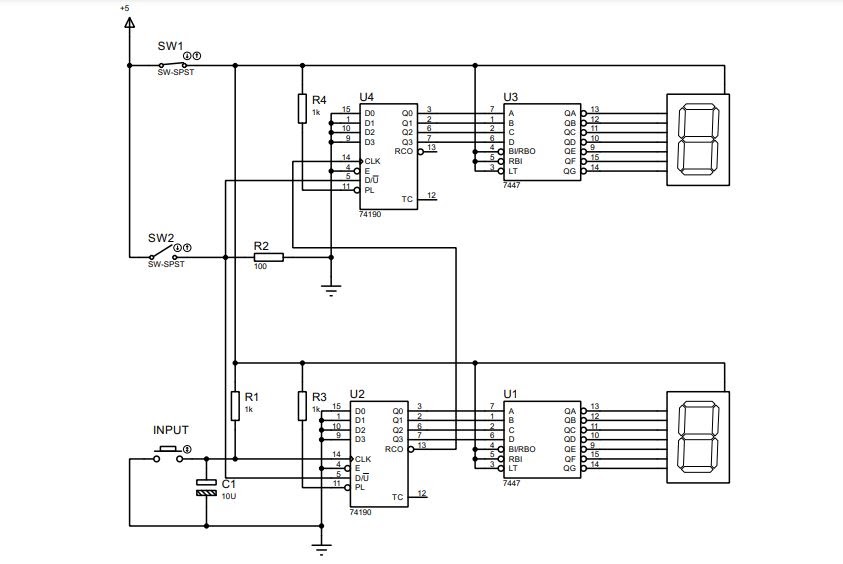 Gambar Rangkaian Up/Down Counter Dengan IC 74190 dan Output Seven ...