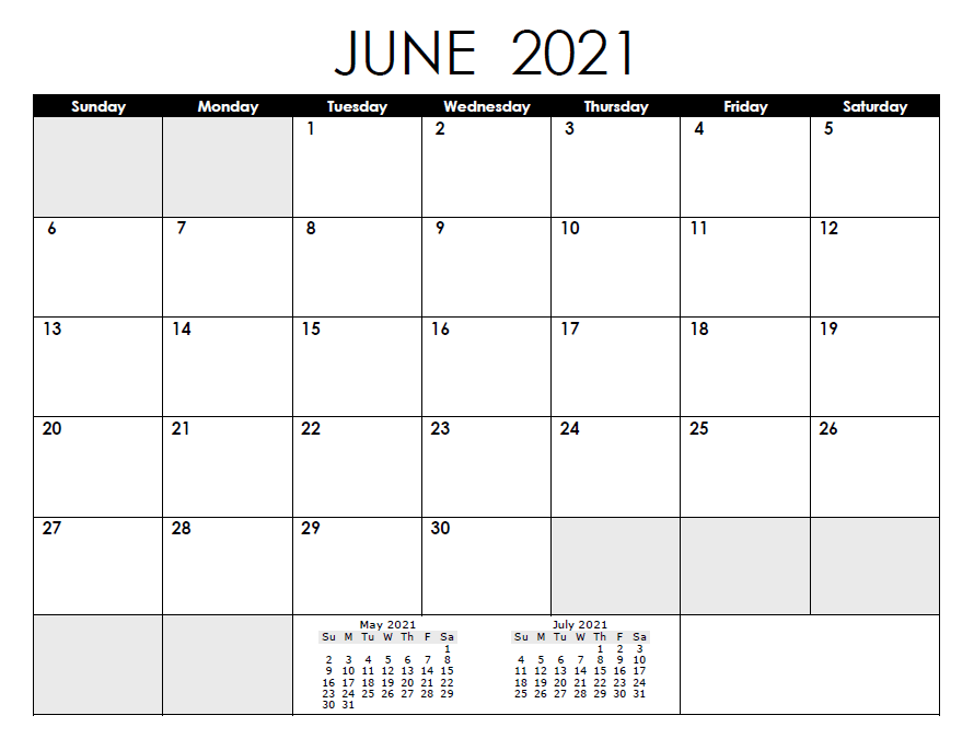 June 2021 Calendar Printable