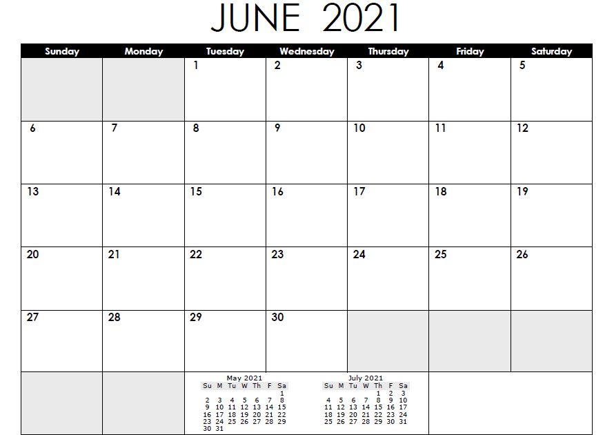 June 2021 Calendar Printable