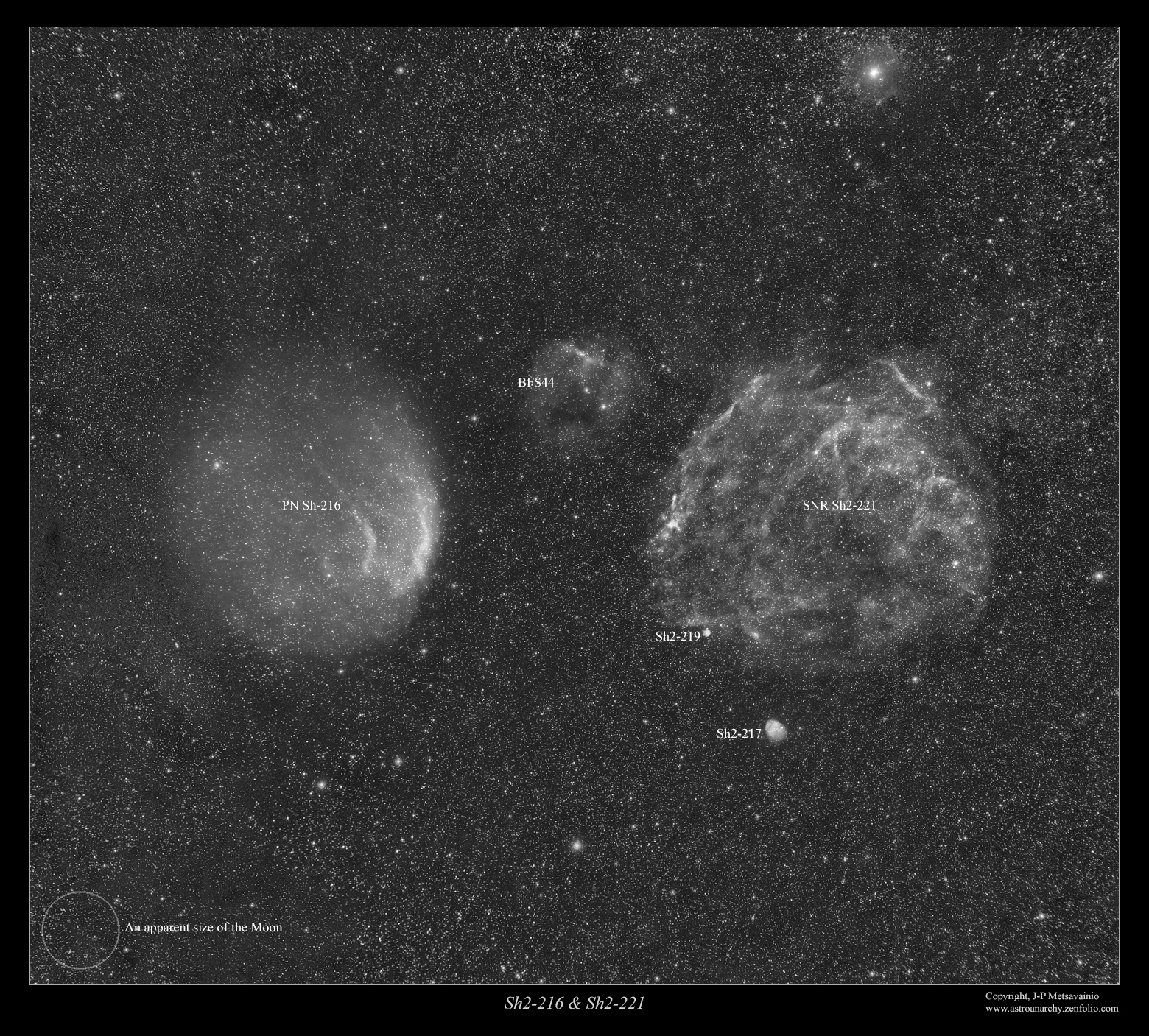 Astro Anarchy: Two ways to die, Sh2-216 & Sh2-221, Supernova remnant and a planetary nebula