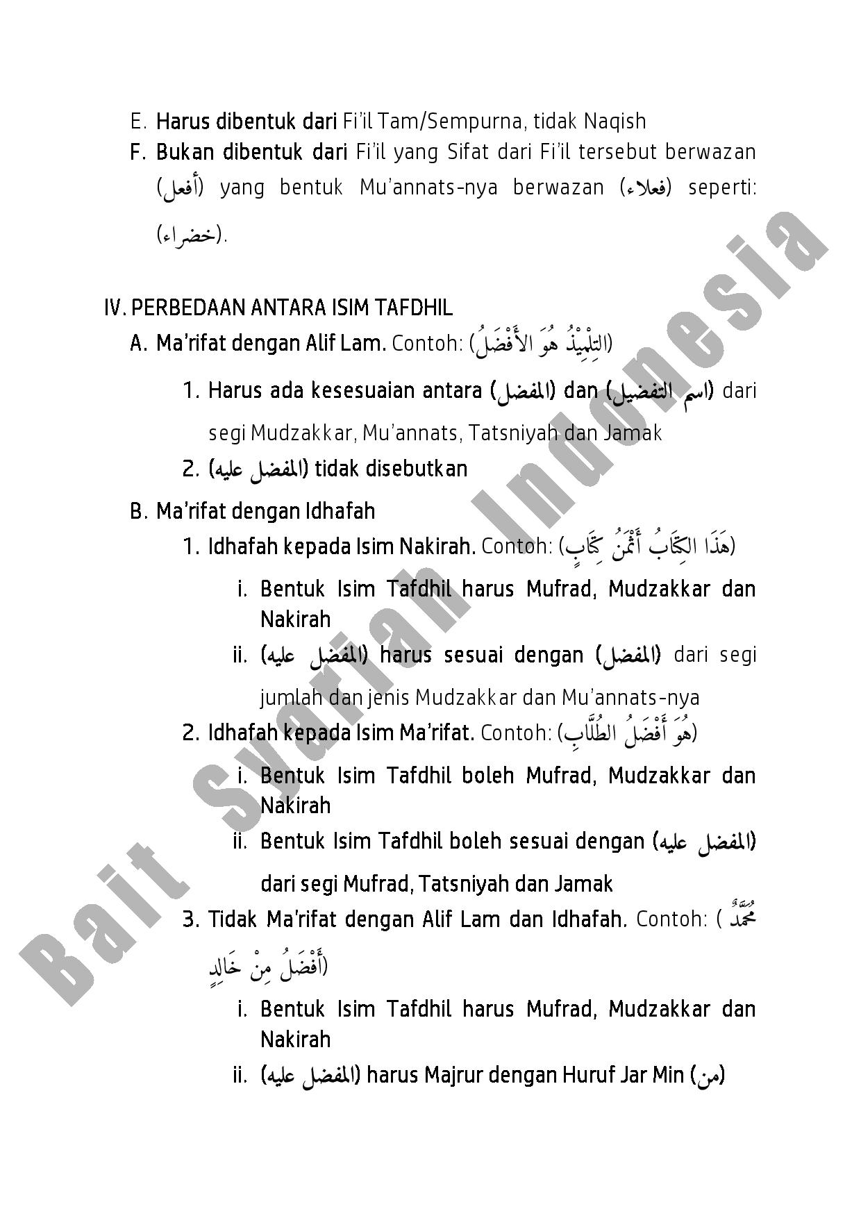 Ilmu Sharaf Bab 21 : Isim Tafdhil