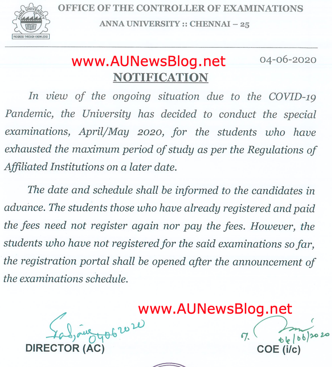 Anna University planned to conduct April May 2020 Special exams first ...