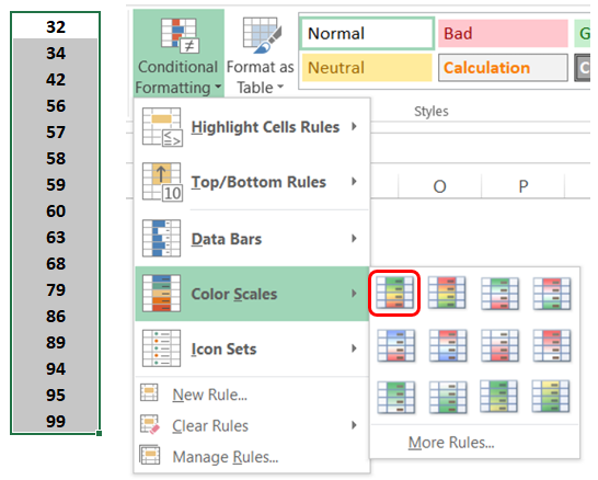 Color Scales in Conditional Formatting