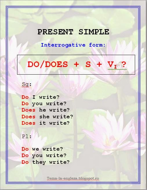 VERIFICAREA TEMEI LA LIMBA ENGLEZA: PRESENT SIMPLE