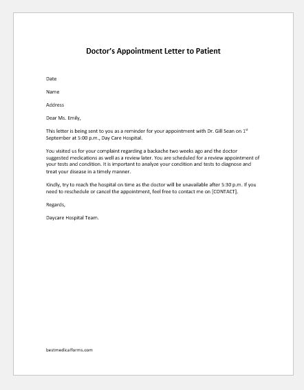 Appointment Reminder Letter Template Medical ~ Resume Letter