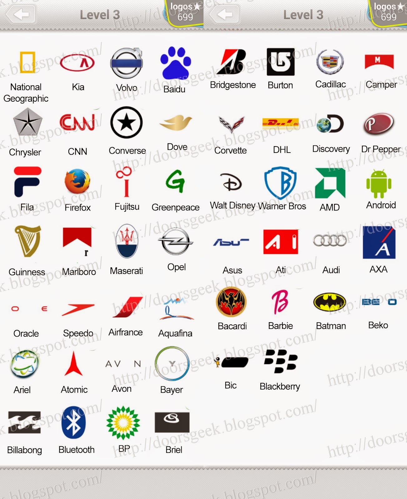 Logo Quiz Level 3 Answers By Bubble Quiz Games Answers Doors Geek