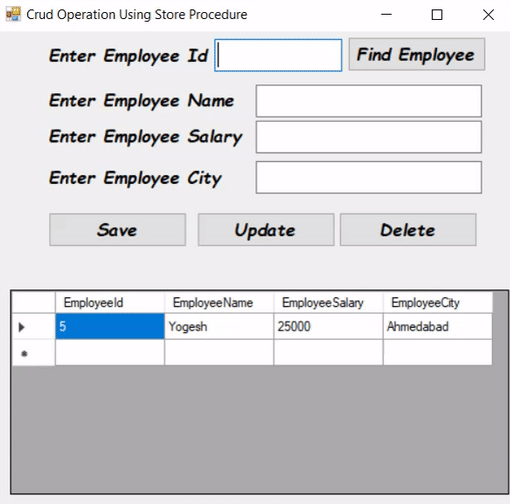 CRUD Operation in C# Windows Form Application Using Store Procedure