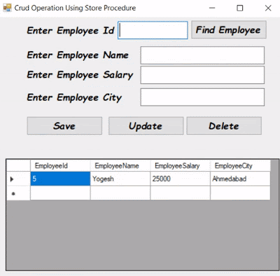 CRUD Operation in C# Windows Form Application Using Store Procedure