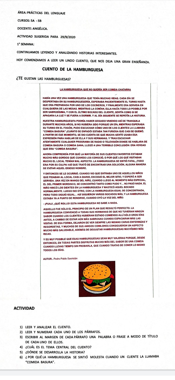 ESCUELA N° 78 "ATAHUALPA YUPANQUI" : 5°A-B. La hamburguesa que no ...