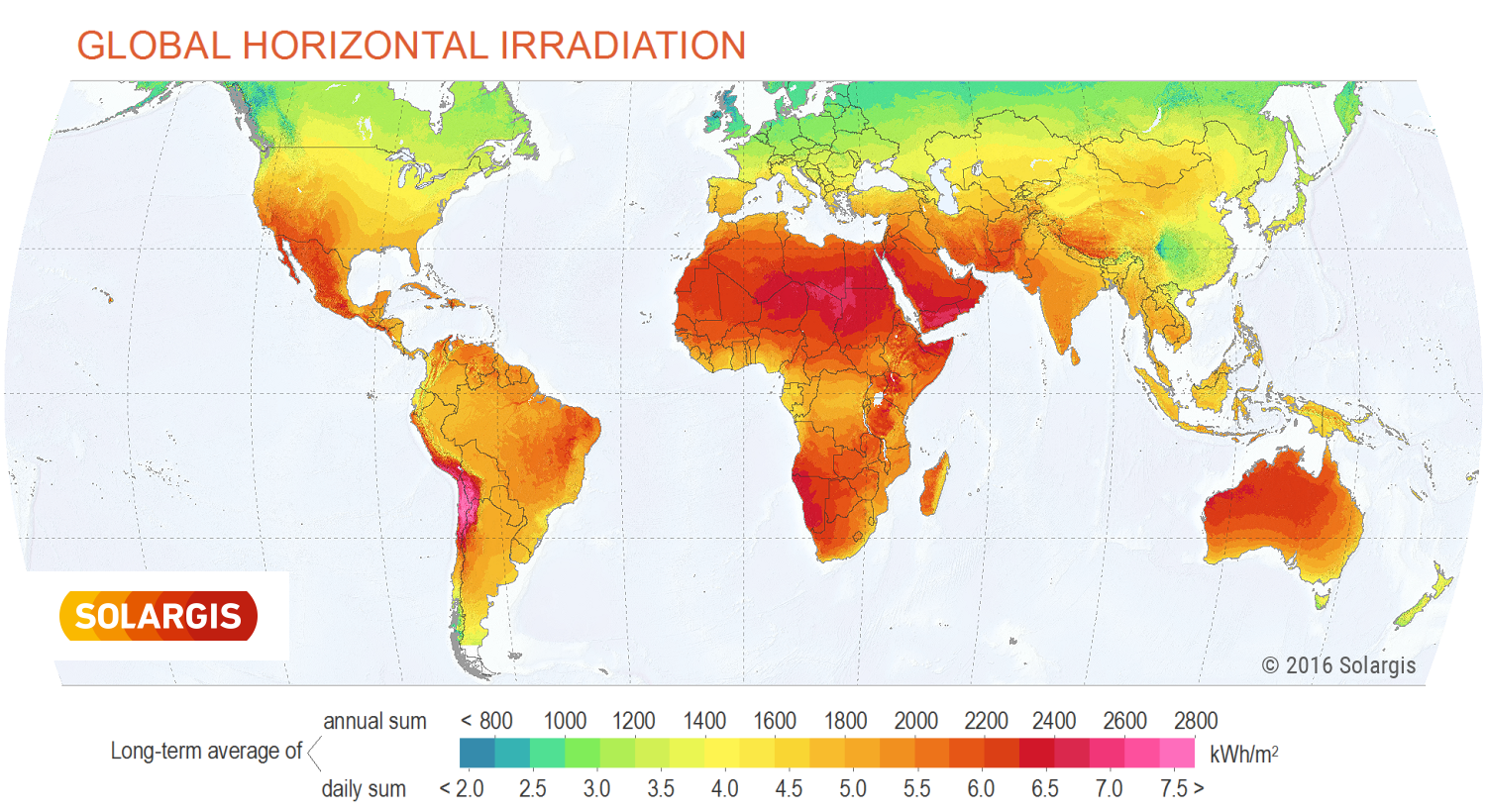Global solar irradiation: How the potential for solar energy varies ...