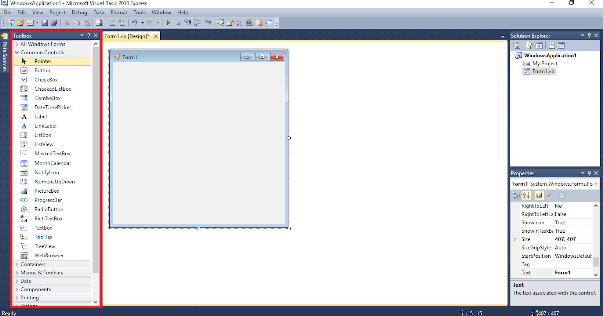 เครื่องมือเบื้องต้นในโปรแกรม Visual Basic 2010