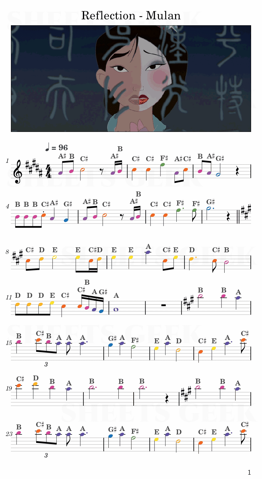 Reflection - Mulan | Easy Sheet Music