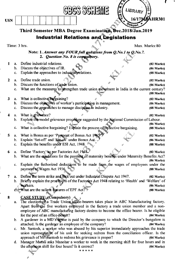 Visvesvaraya Technological University MBA (CBCS) Third Semester 16 ...