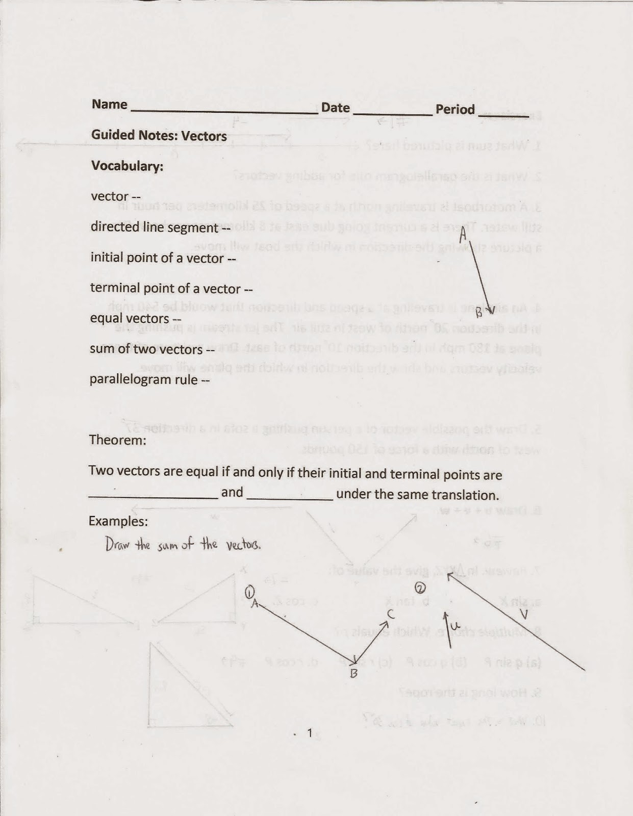Geometry, Common Core Style: Section 14-5: Vectors (Day 117)