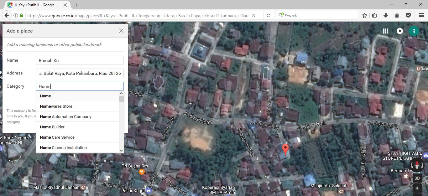 Seputar Dunia Gis: Cara Menambahkan Lokasi Rumah di Googel Map