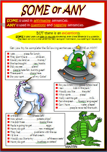 English stuff ESL: SOME & ANY (ESL worksheet for intermediate students)