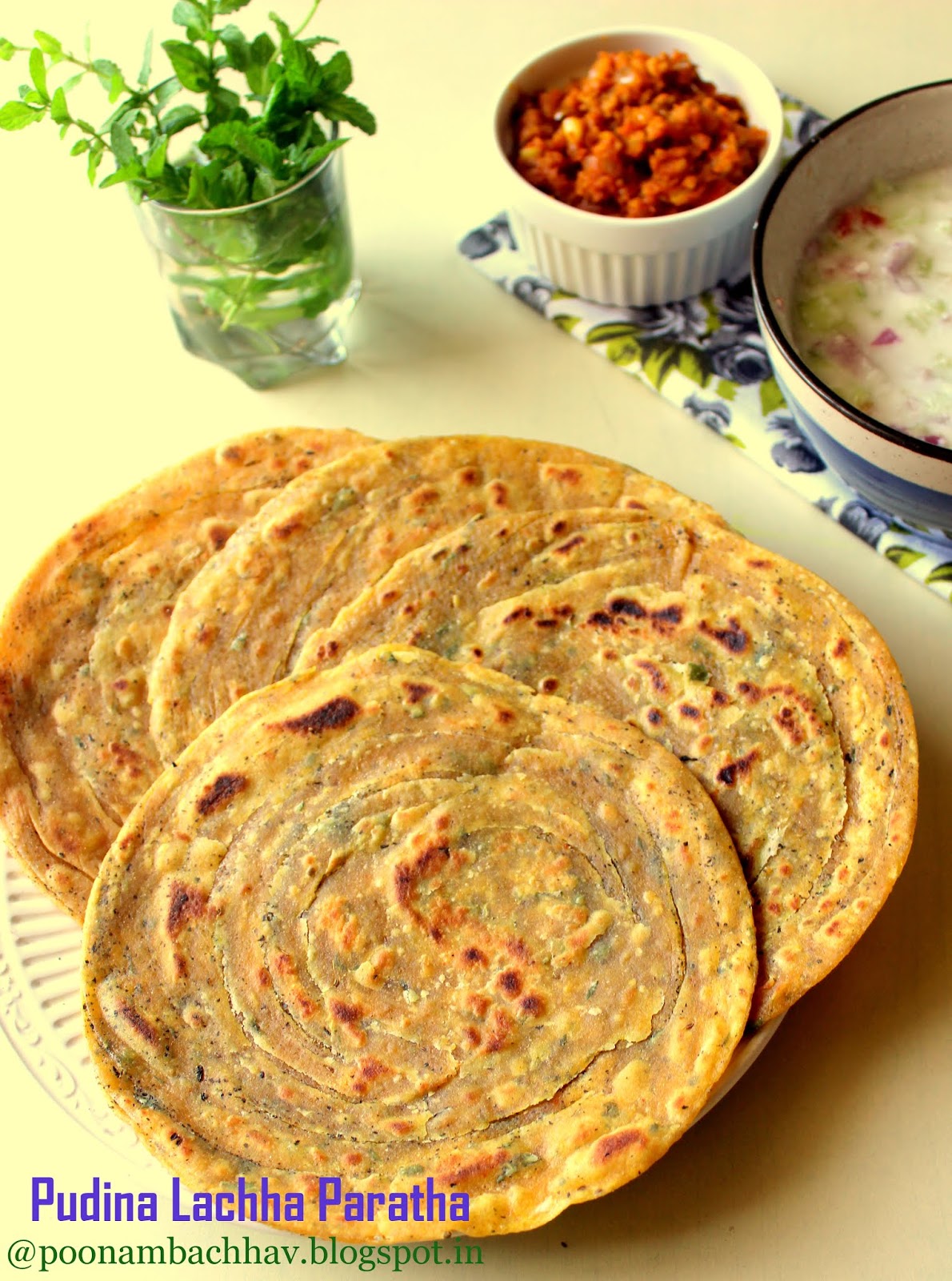 Annapurna: Pudina Lachha Paratha / Layered Mint Paratha