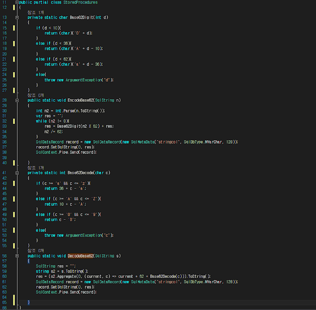 ParkSuSeong: How to encode/decode base62 using C# and Create MSSQL CLR Object