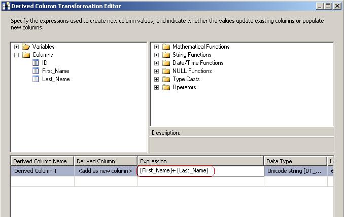 SSIS: DERIVED COLUMN TRANSFORMATION
