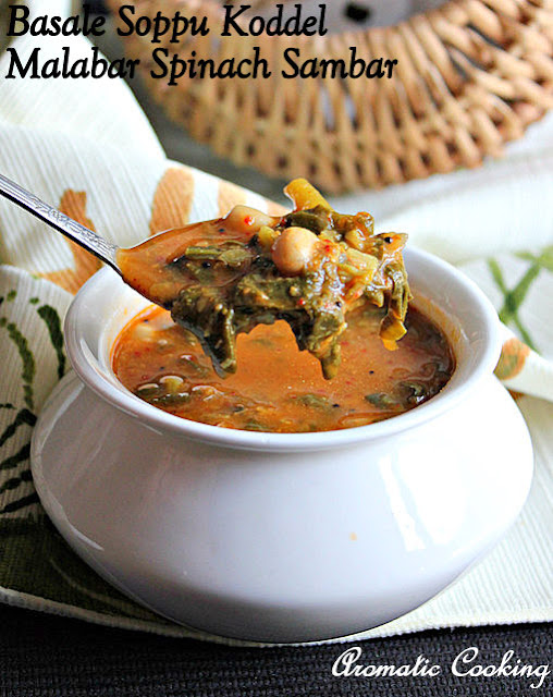 Aromatic Cooking: Basale Soppu Koddel, Malabar Spinach Sambar