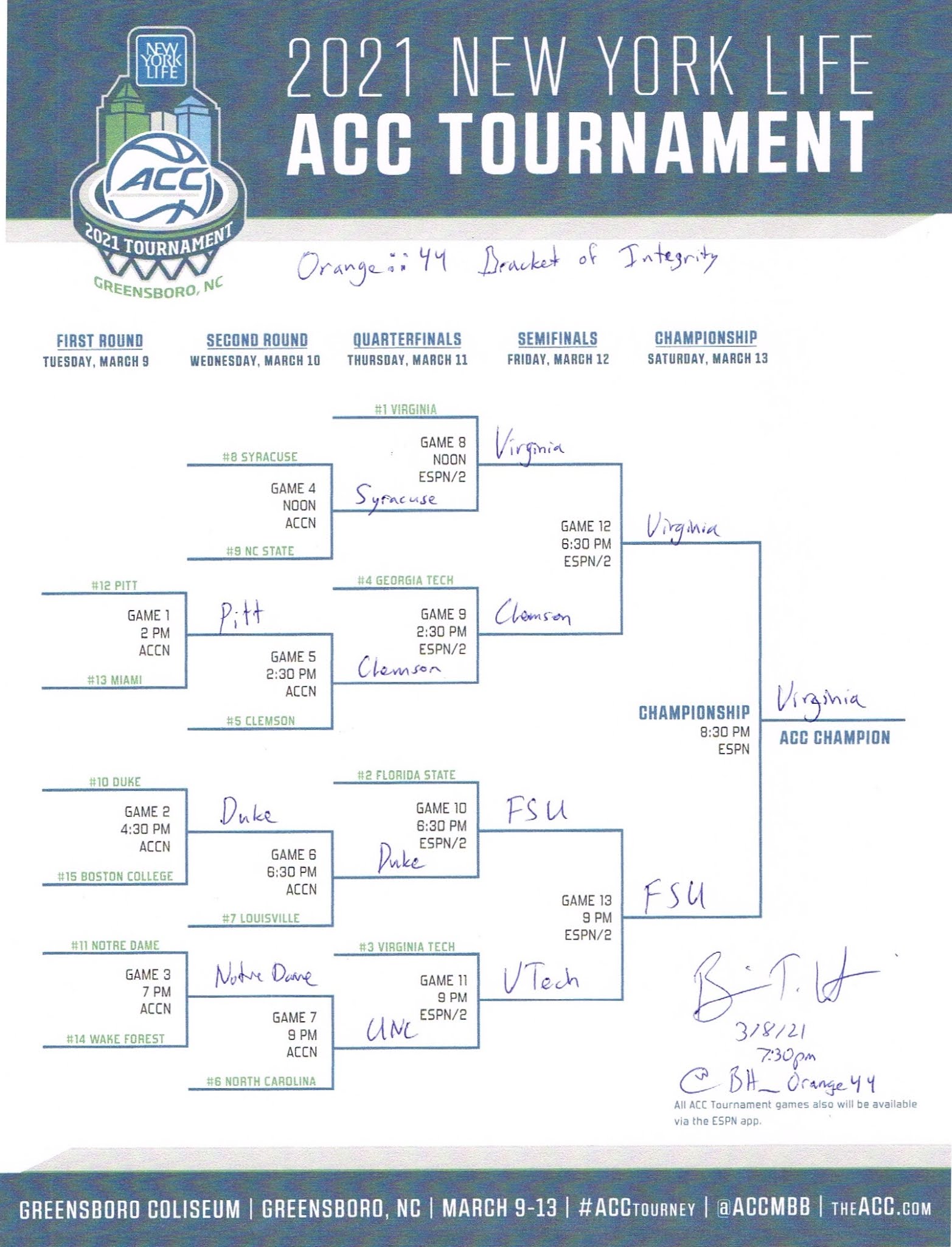 Orange::44: The 2021 Orange::44 ACC Tournament Bracket Extravaganza!