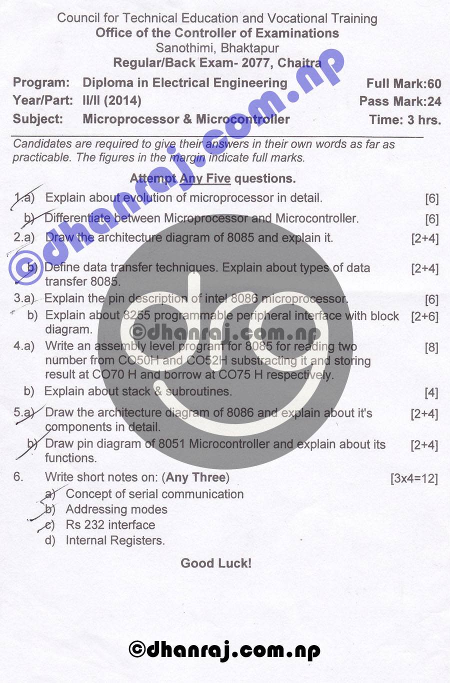 Microprocessor And Microcontroller Question Paper 2077 Ctevt Diploma 2nd Year2nd Part 5156