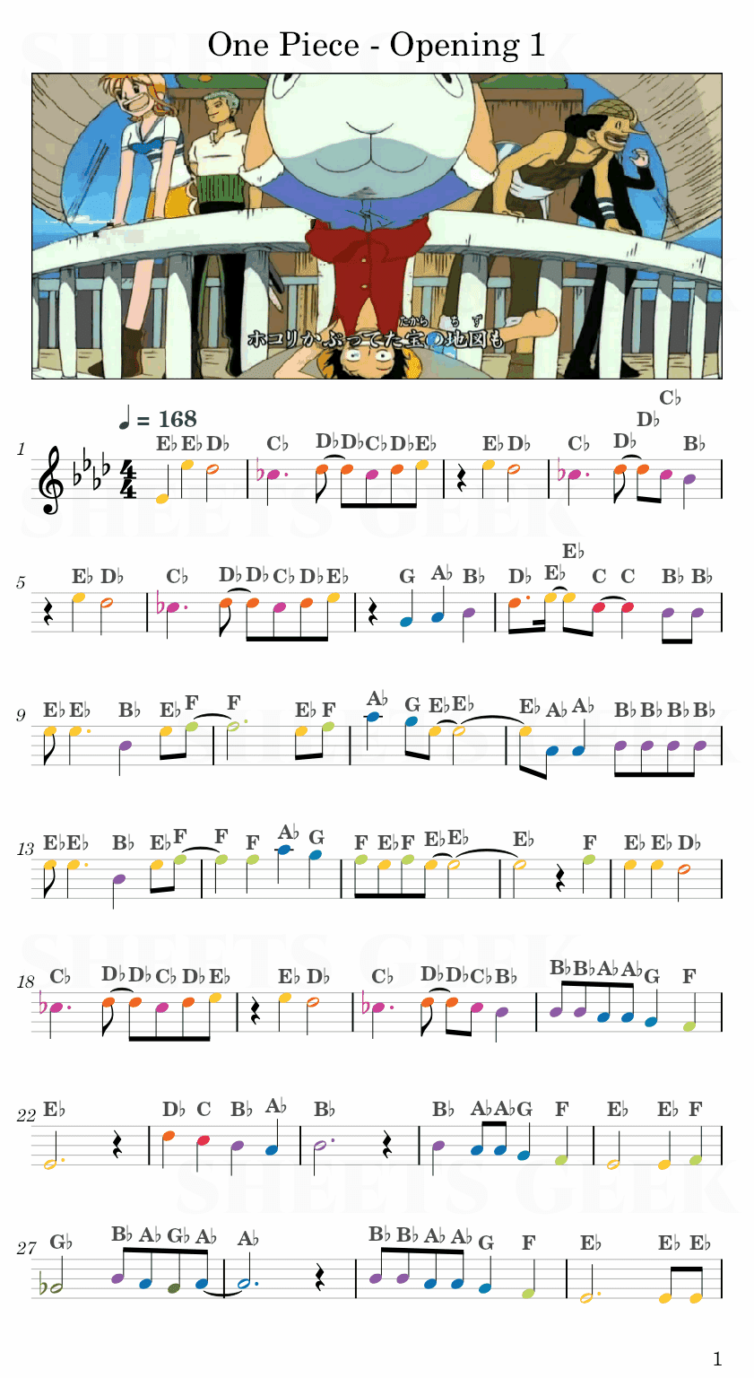 One Piece - Opening 1 | Easy Sheet Music